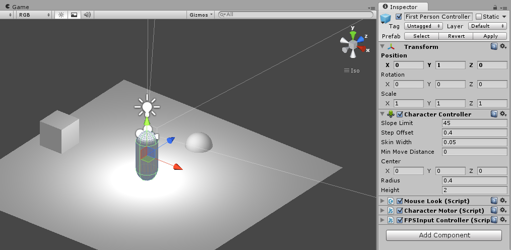 標準で用意されるFirstPersonController(FPSカメラ)を利用する - Neareal